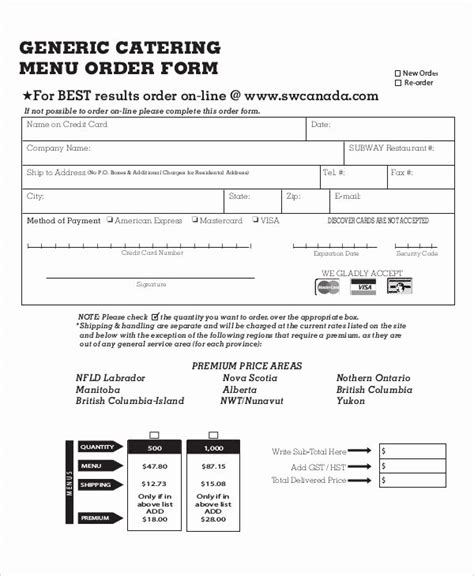 Catering Order Form Template Letter Example Template
