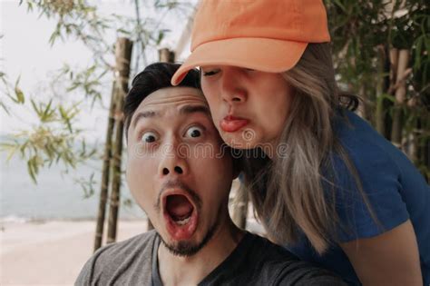 Funny Face Of Selfie Lovely Couple Man And Woman Stock Image Image Of Leisure Romantic