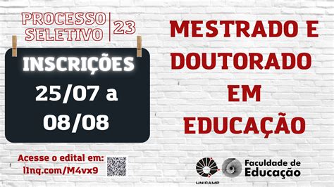 Processo Seletivo para o Mestrado e Doutorado em Educação Ano