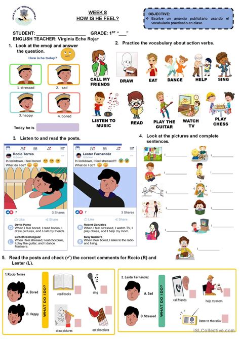 FEELING AND ACTION VERBS English ESL Worksheets Pdf Doc