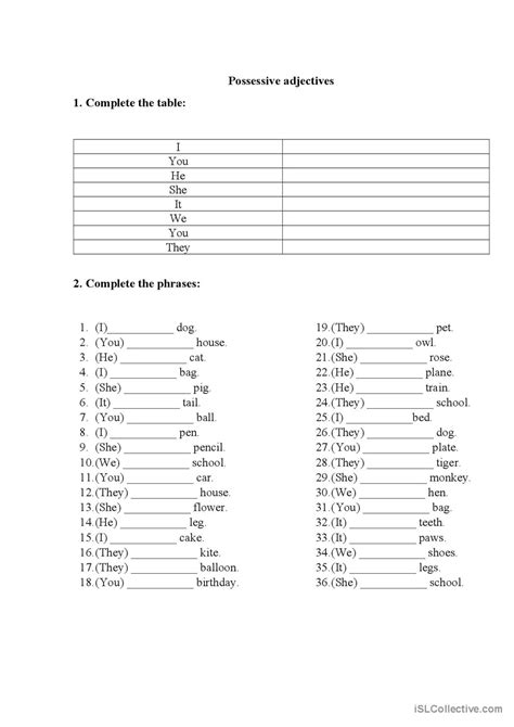 Possessive Adjectives General Gramma English ESL Worksheets Pdf Doc
