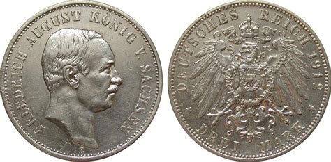 Kaiserreich 3 Mark Sachsen 1912 E VF EF MA Shops