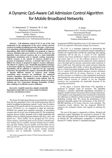 pdf a dynamic qos aware call admission control algorithm for mobile broadband networks