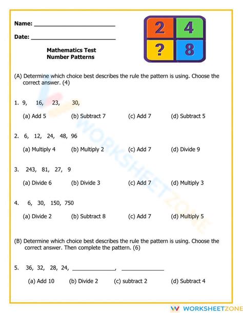 Number Patterns Worksheet