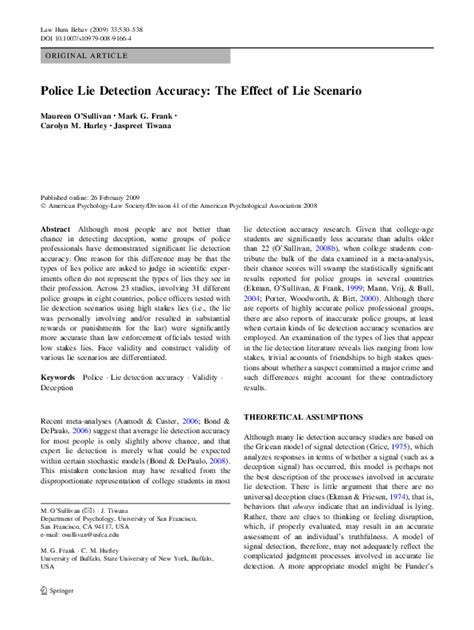 pdf police lie detection accuracy the effect of lie scenario mark frank