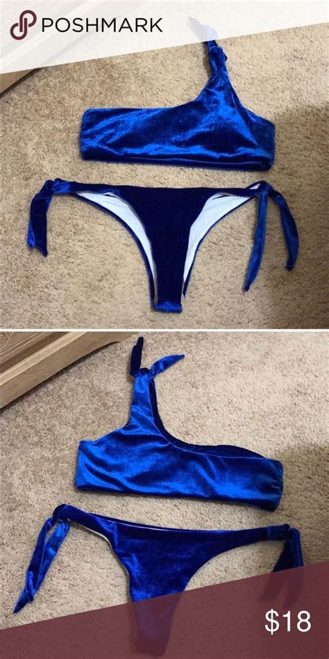 Blue Velvet Bikini Never Worn Too Big On Me Zaful Swim Bikinis Swim