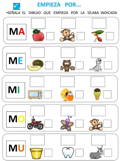 La sílaba ma me mi mo mu Ficha interactiva Preschool learning