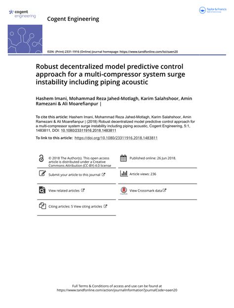 pdf robust decentralized model predictive control approach for a multi compressor system surge