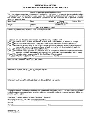 Fillable Online Info Dhhs State Nc MEDICAL EVALUATION NORTH CAROLINA