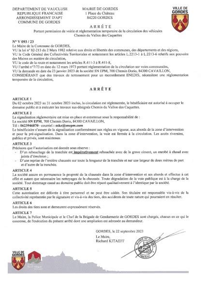 Arrêté municipal portant permission de voirie et réglementation