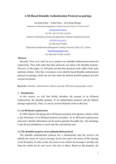 pdf a id based deniable authentication protocol on pairings