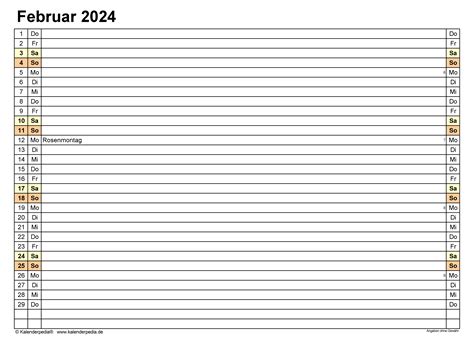 Kalender Februar Als Pdf Vorlagen