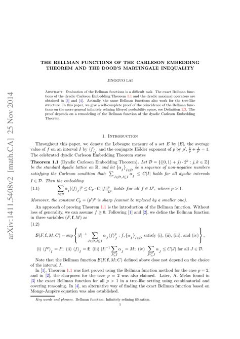 pdf the bellman functions of the carleson embedding theorem and the doob s martingale inequality