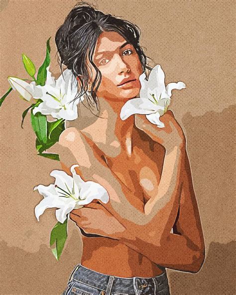 Topless Woman Holding White Flower Drawing By Interior Art Saatchi Art
