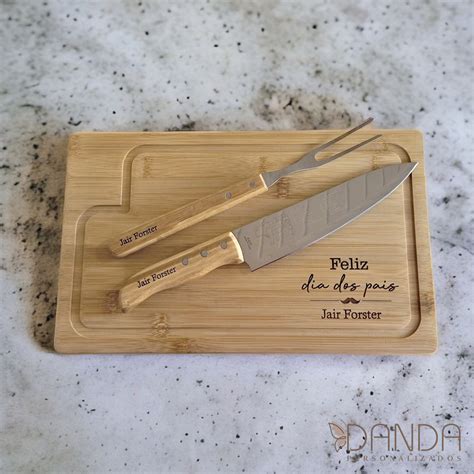 Kit Churrasco Tábua Faca e Garfo em Inox dia dos pais Danda