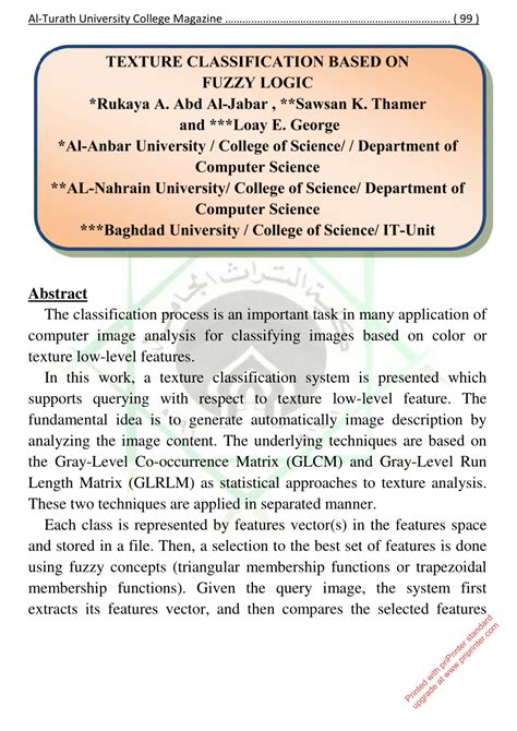 pdf texture classification based on fuzzy logic
