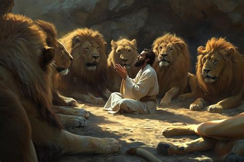 Fe En La Adversidad Daniel Orando En El Foso De Los Leones Foto Premium