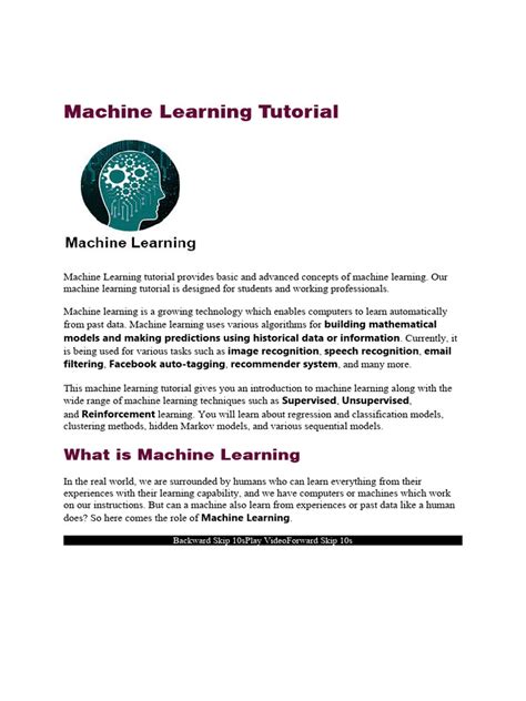 machine learning tutorial pdf