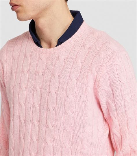 Mens Polo Ralph Lauren Pink Cashmere Cable Knit Sweater Harrods Uk