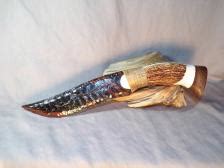 Triple Flow Obsidian Fantasy Knife W Elk Antler Walnut End Cap Handle