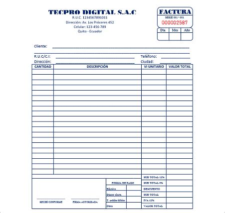 Plantilla De Factura En Word Para Descargar Tecpro Digital