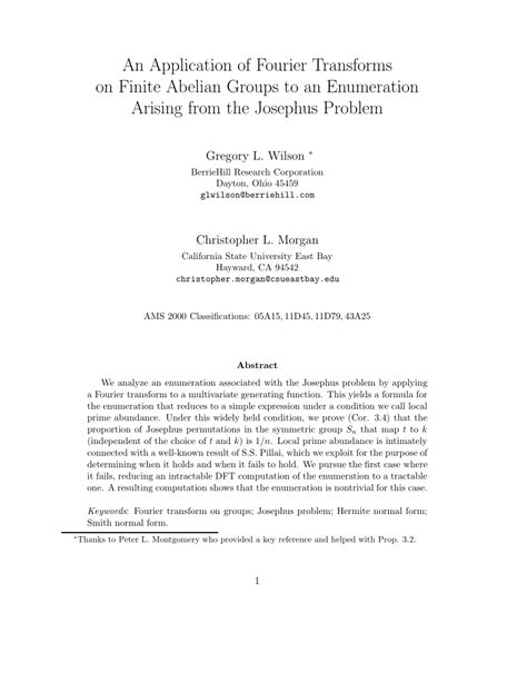 pdf an application of fourier transforms on finite abelian groups to an enumeration arising