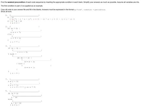 solved find the weakest precondition of each code sequence
