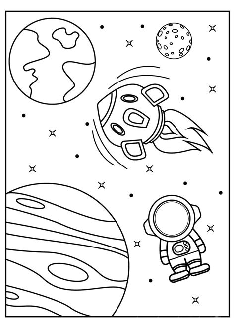 Cohete Y Astronauta Del Espacio Exterior Para Colorear Imprimir E