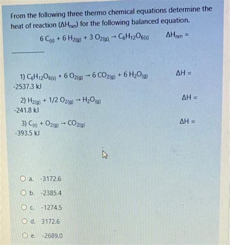 Solved From The Following Three Thermo Chemical Equations Chegg