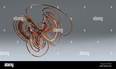 abstract math 3d copper wire loop knot using lorenz attractor formula 3d illustration stock