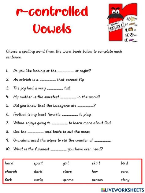 R Controlled Vowels Interactive Exercise Live Worksheets Worksheets