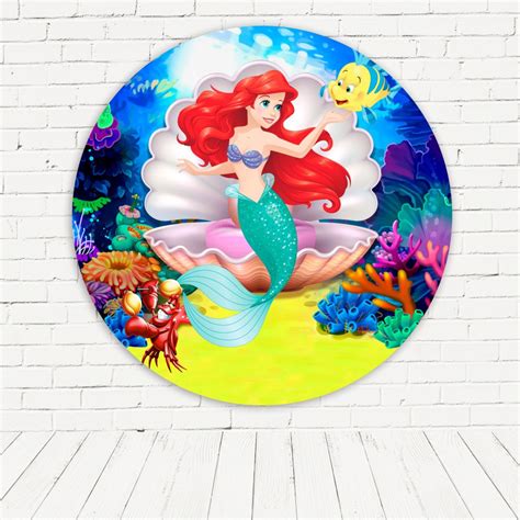 Painel Redondo Sublimado 3D Ariel Sereia Fundo Do Mar 1 50 X1 50 Mtr