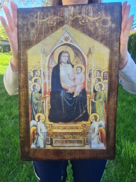 Ikona drewniana obraz sakralny Matka Boska na ścianę bardzo dobry stan