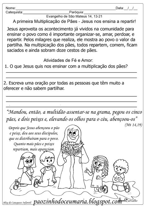 Pãozinho do Céu Multiplicação Dos Pães Atividades para Encontro para