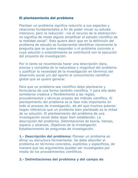El Planteamiento Del Problema Plantear Un Problema