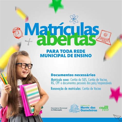 Prefeitura Municipal De Monte Das Gameleiras MATRICULAS ABERTAS PARA