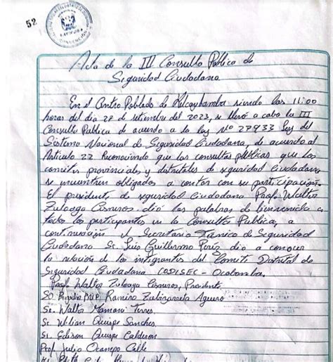 Acta De La Iii Consulta Publica De Seguridad Ciudadana Municipalidad