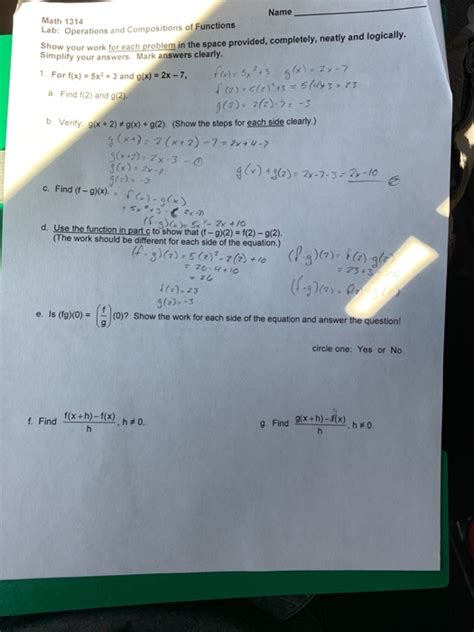 solved name math 1314 lab operations and compositions of
