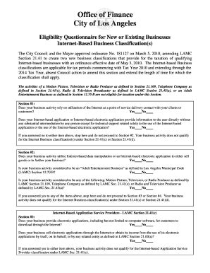 Fillable Online Finance Lacity Eligibility Questionnaire City Of Los