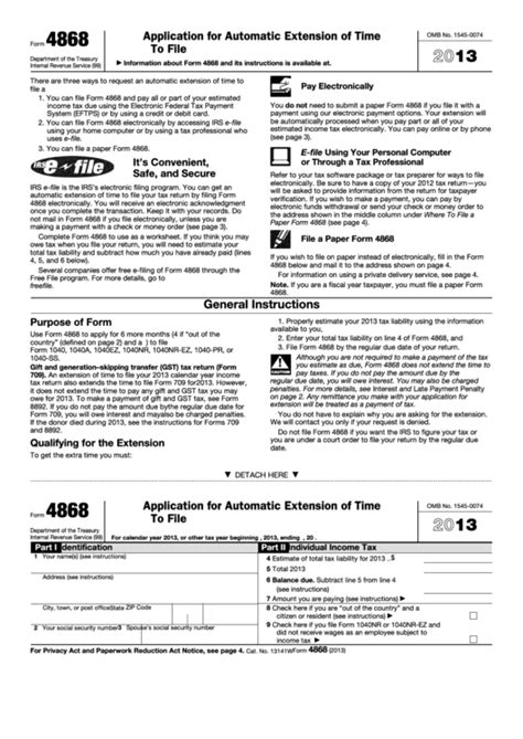Free File Fillable Form 4868 Printable Forms Free Online