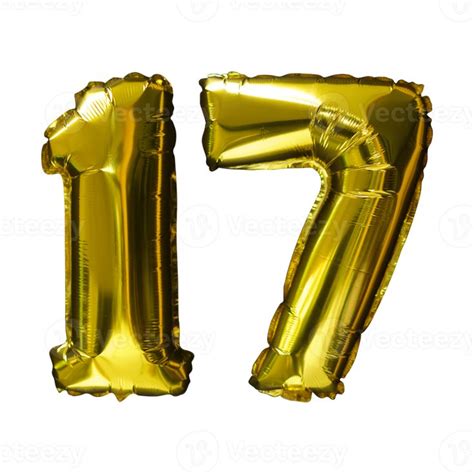 17 globos de helio número dorado fondo aislado Globos de látex y papel