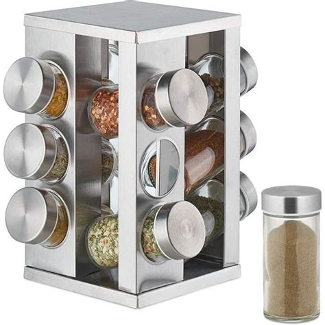 Carrousel à épices MARQUE Avec 12 pots Étagère rotative en inox