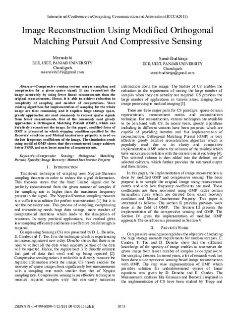 pdf image reconstruction using modified orthogonal matching pursuit and compressive sensing