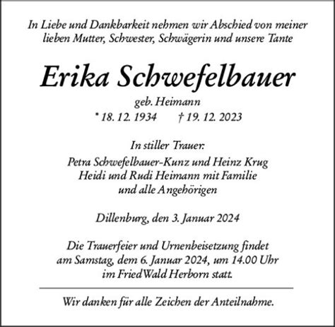 Traueranzeigen Von Erika Schwefelbauer Vrm Trauer De