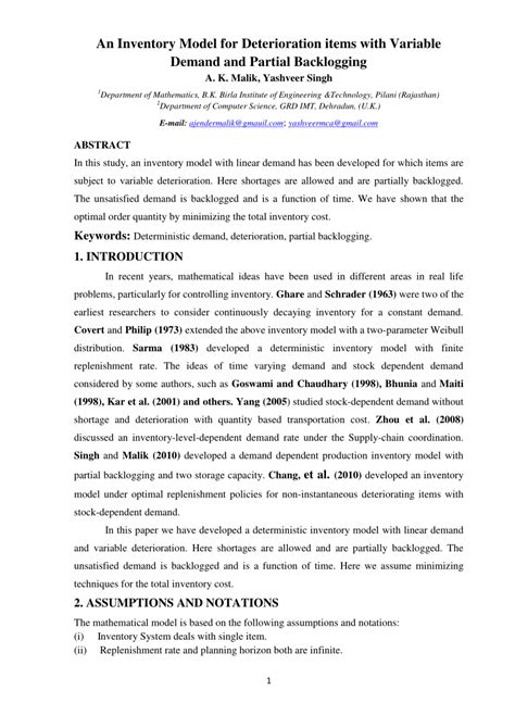 pdf an inventory model for deterioration items with variable demand and partial backlogging