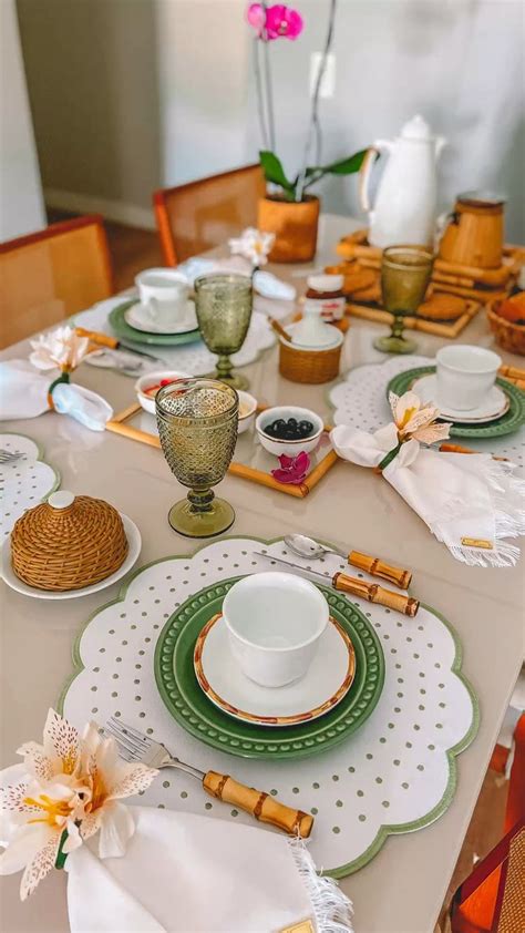 Mesa De Caf Da Manh Toques Em Verde Mesa Posta Mesa Posta Para