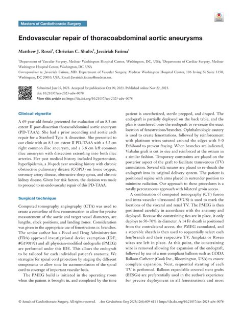 PDF Endovascular Repair Of Thoracoabdominal Aortic Aneurysms
