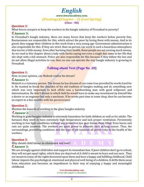 NCERT Solutions For Class 12 English Flamingo Chapter 2 Lost Spring
