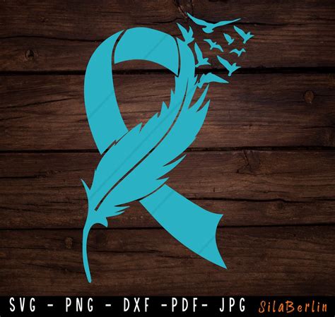 Feather Teal Ribbon SVG Ovarian Cancer Svg Awareness Ribbon Svg Ptsd