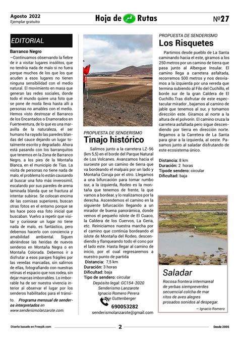 Calam O N Hoja De Ruta Agosto Senderismo Lanzarote
